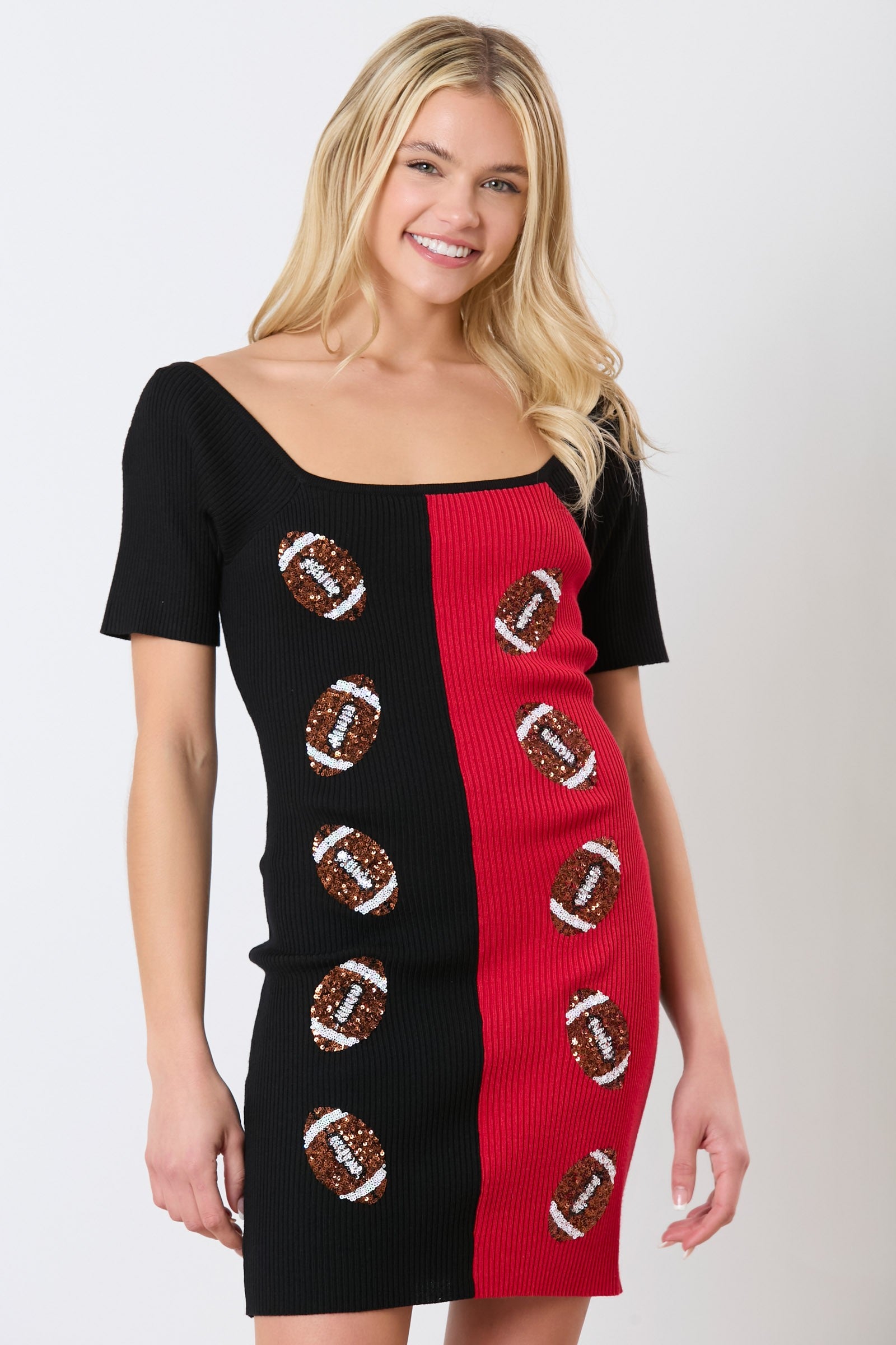 "Megan" Red & Black Sequin Football Gameday Dress – The Dadgum ...